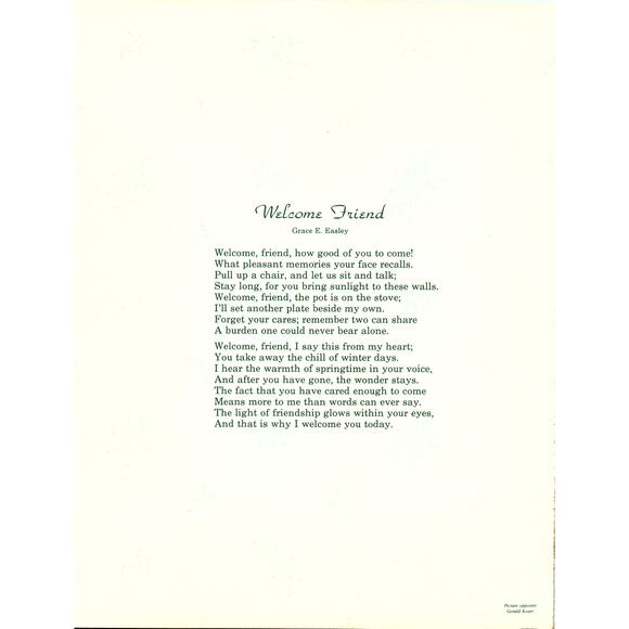 None | Other | Welcome Friend Grace E Easley 98s Poem Retro Kitsch Wall ...
